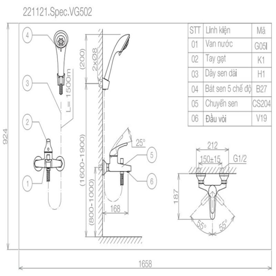 Thiết Bị Vệ Sinh : Vòi Sen Tắm Viglacera VG502 ...